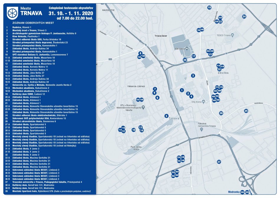 Mapa odberných miest v Trnave